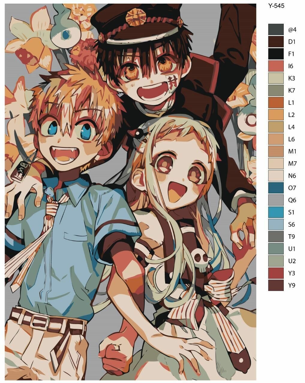 Картина по номерам Y-545 "Аниме туалетный мальчик Ханако. Ханако, Ёко и Нэнэ Яширо" 50x70