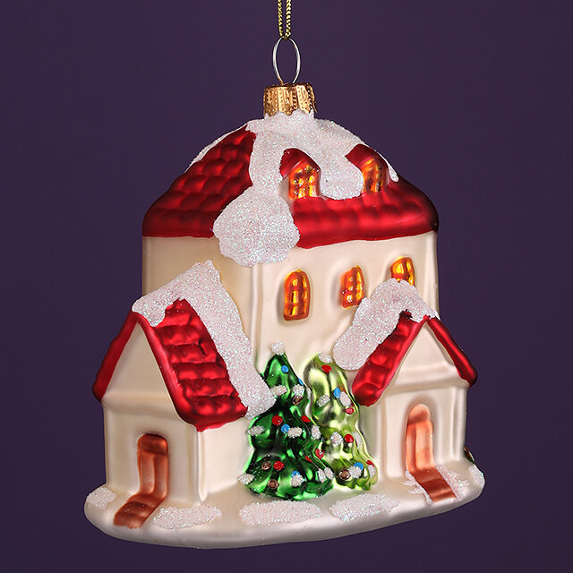 Елочная игрушка Домик с елочками в снегу 12 см в подарочной коробке, стекло, Winter Deco, 4060433-wd