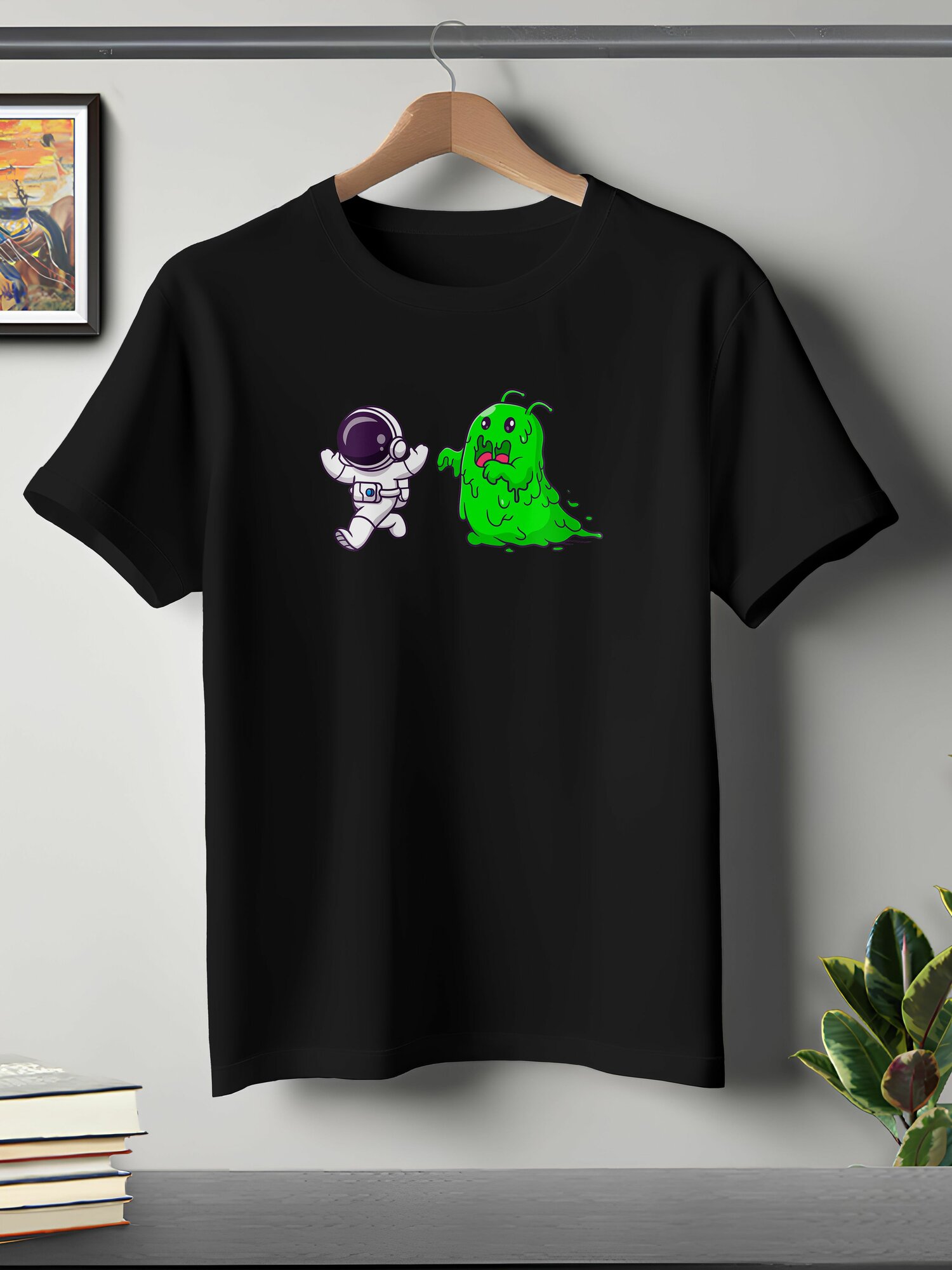 Футболка ONEQ унисекс 44-46 (S) размер с принтом Космонавт, черная