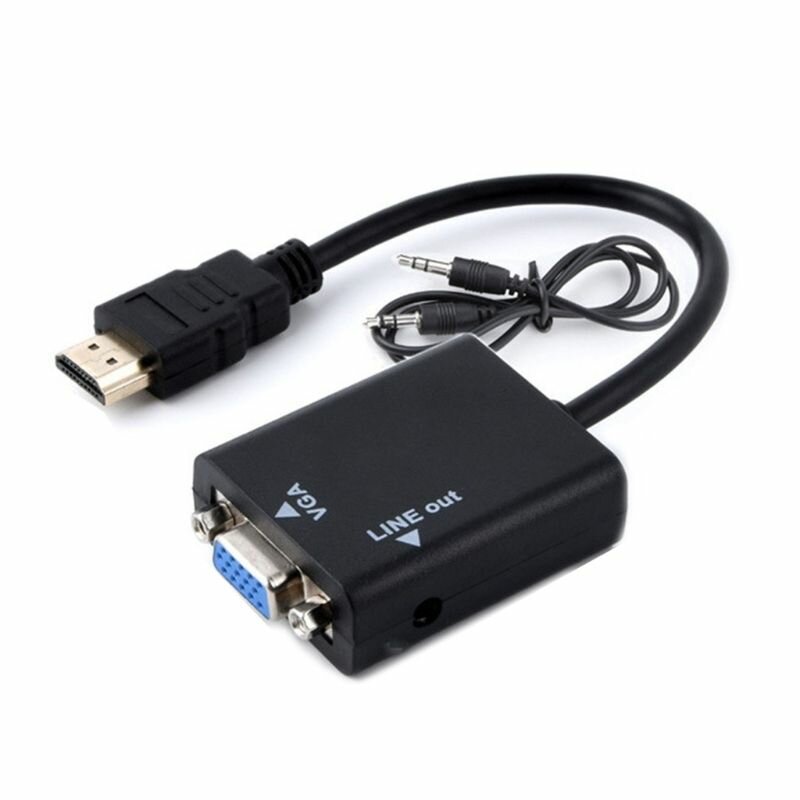 Адаптер HDMI-VGA высокой четкости 1080P, кабель-конвертер папа-мама с двумя каналами 3,5 мм