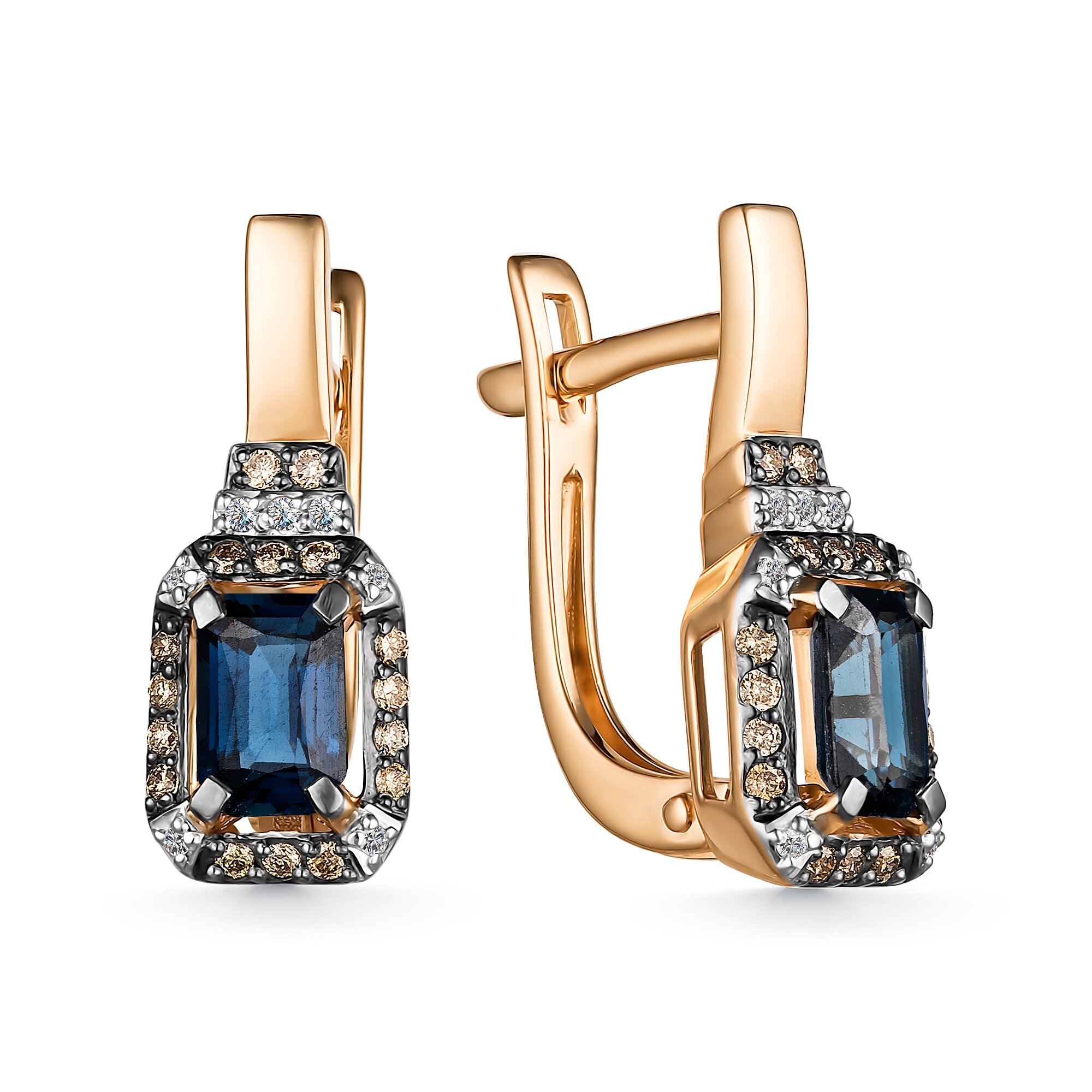 Серьги, красное золото, 585 проба, бриллиант, сапфир