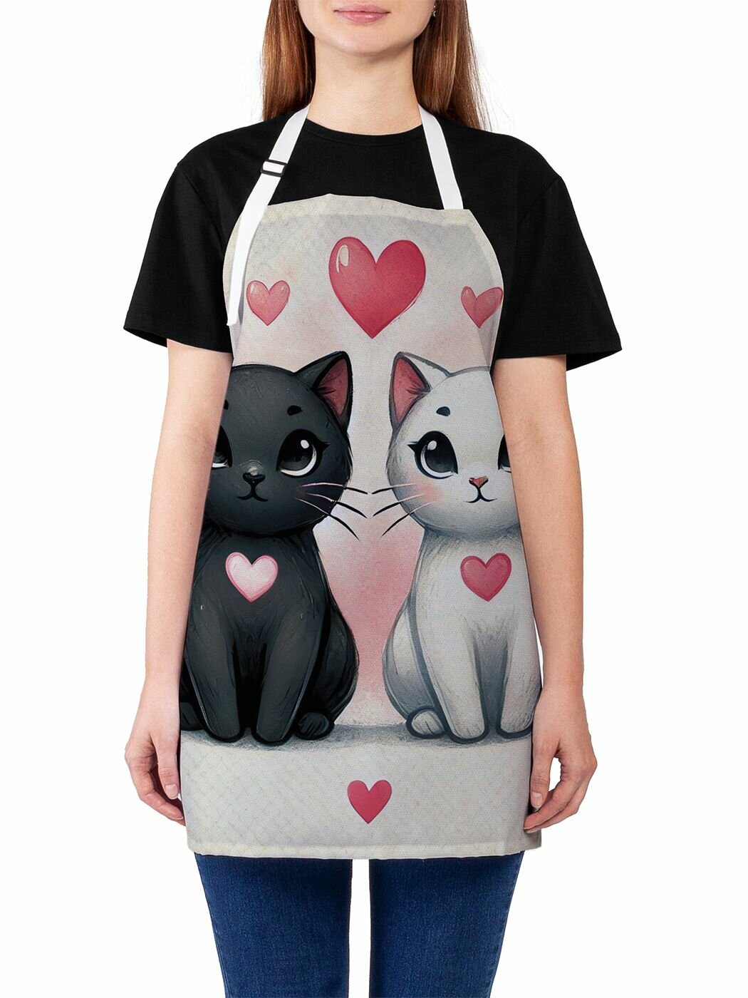 Фартук для кухни тканевый "Черно-белая любовь" / водоотталкивающий, универсальный размер , JoyArty, серия День святого Валентина