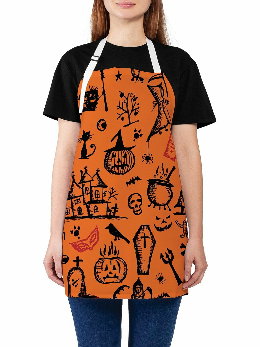 Фартук для кухни тканевый "Ужасы Хэллоуина" / водоотталкивающий, универсальный размер , JoyArty, серия Хэллоуин