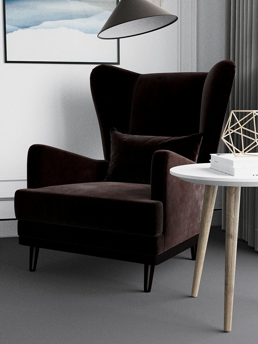 Кресло Лорд, для отдыха дома, мягкое, велюр темно-коричневый
