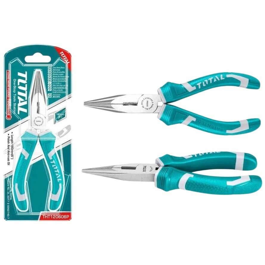 Длинногубцы TOTAL THT120606P, режущие кромки, длина 16 см, многокомпонентные рукоятки