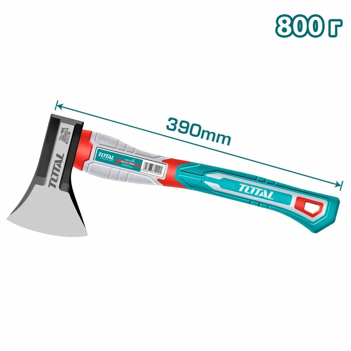 Топор TOTAL THAX061800, кованый, фибергласовая рукоять, нескользящее покрытие, 800гр.