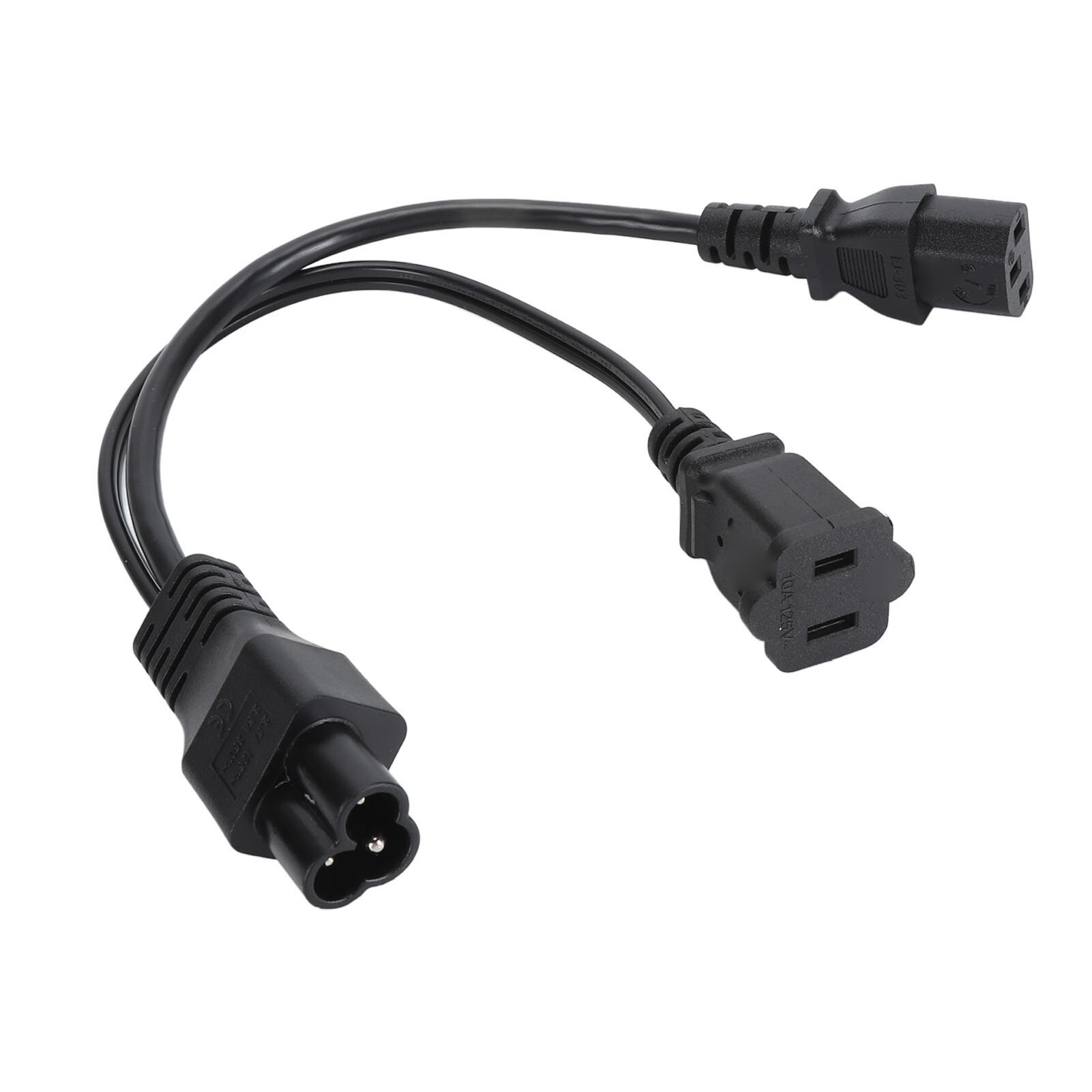 Кабель-переходник Y-образный, 30 см: IEC320 C6 (вилка) на C13 и Nema 1‑15R (розетка)