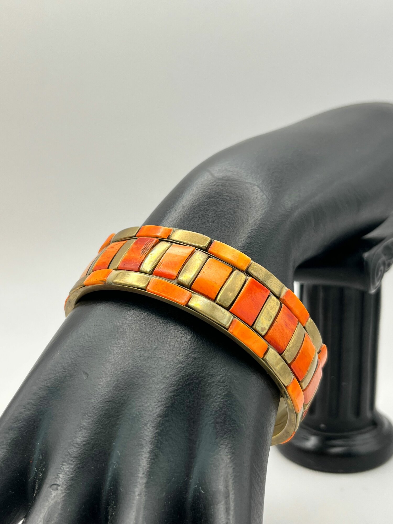 Винтажный браслет, латунь, кость тонированная, Индия, времен СССР