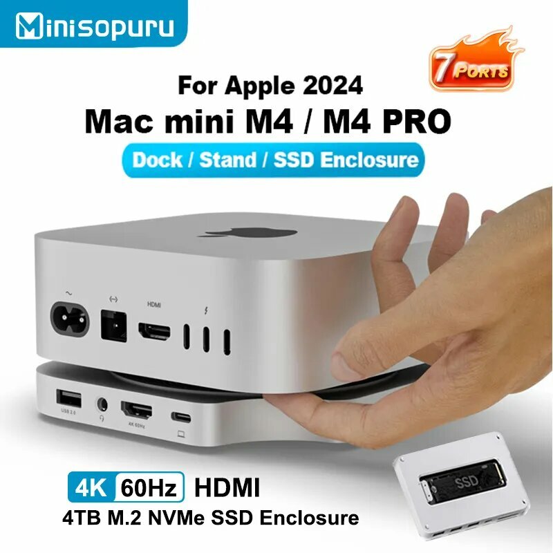 KNOW EASY-USB Док-станция для Mac Mini M4 Stand & Hub, серебрян