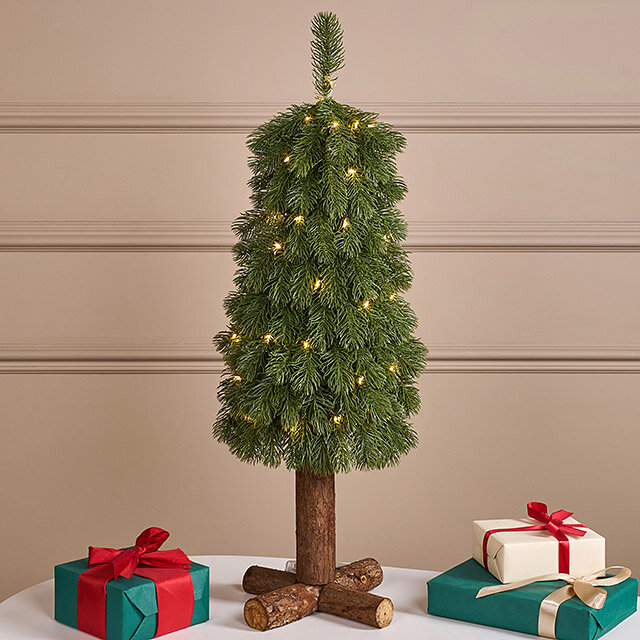 Елка настольная с гирляндой 70 см Дриада,40 теплых белых LED ламп, контроллер, на батарейках, литая 100%, Winter Deco, 1000903