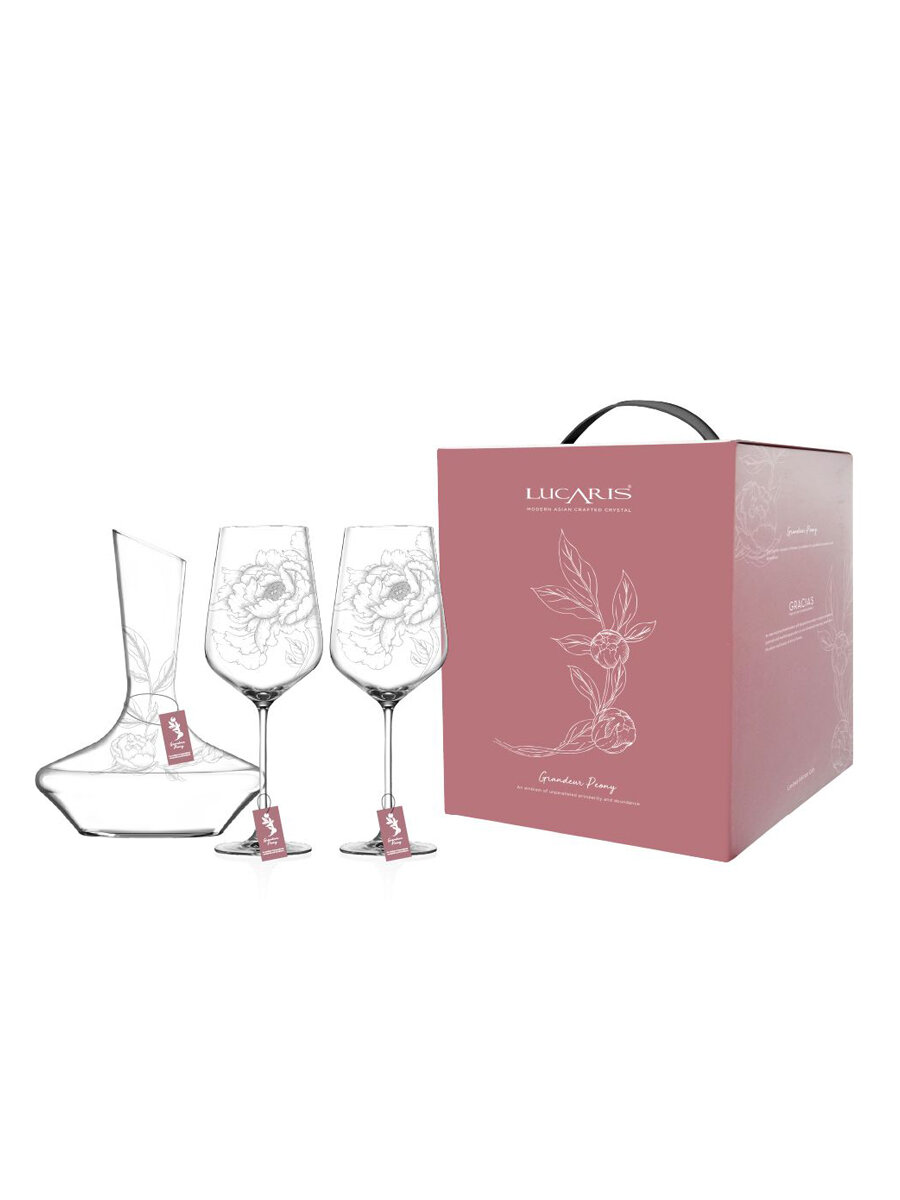 Набор бокалов для вина 770 мл. Gracias, фужеры 2 шт. декантер 750 мл. 1 шт. LUCARIS, хрустальное стекло.