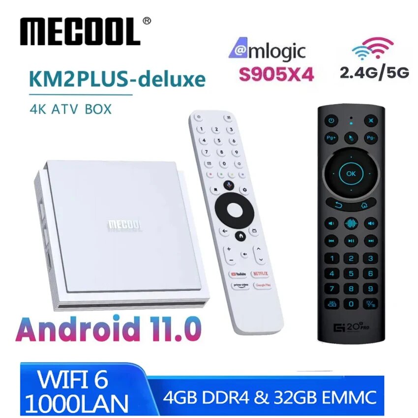 MECOOL KM2 Plus Deluxe Android ТВ приставка 4+32ГБ Европейская вилка (EU Plug), DELUXE G20S