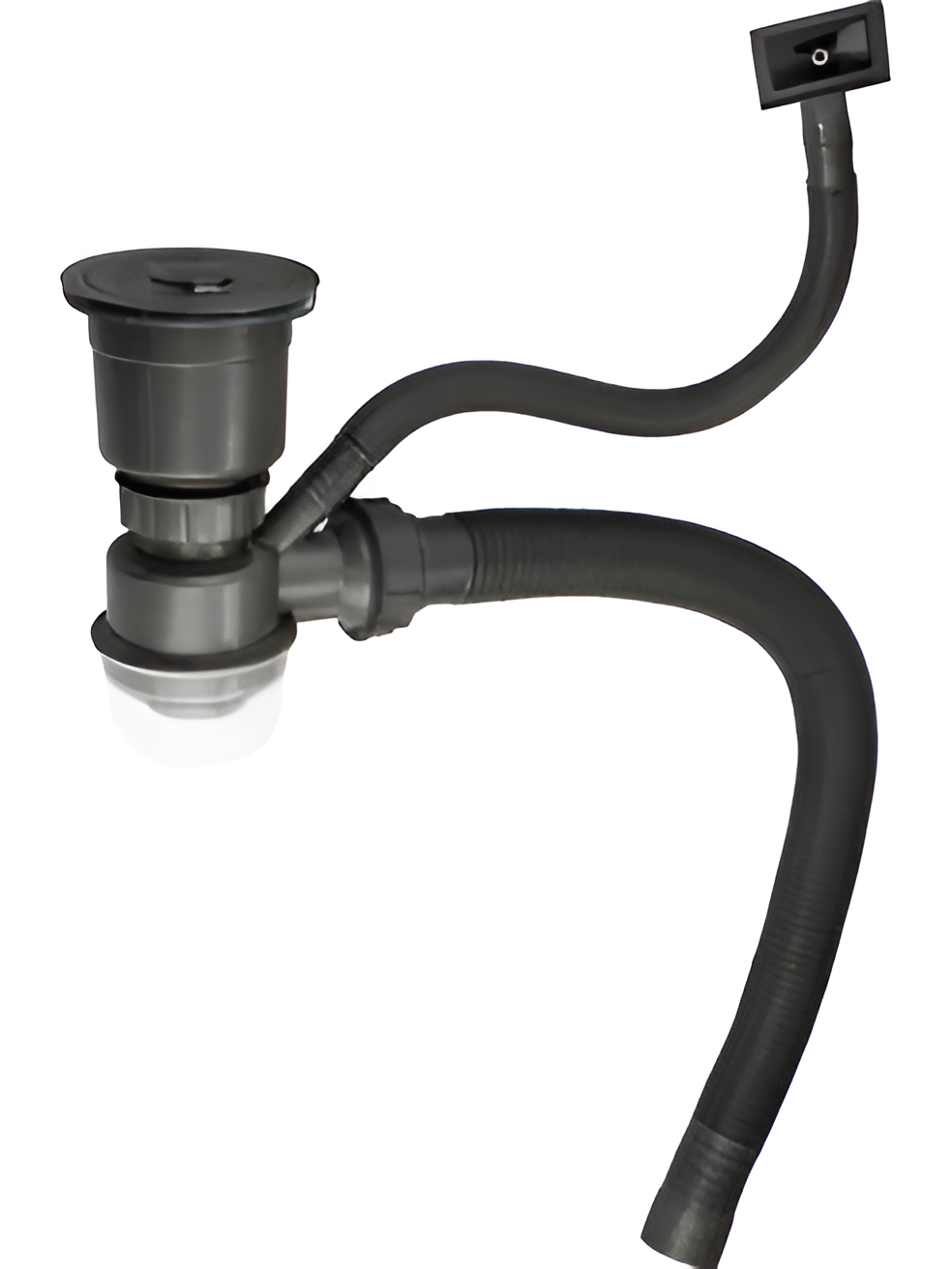 FABIA PROFI - Сифон для мойки, большая горловина с переливом, графит, с отводом под сливной шланг и со съёмной корзинкой для мусора