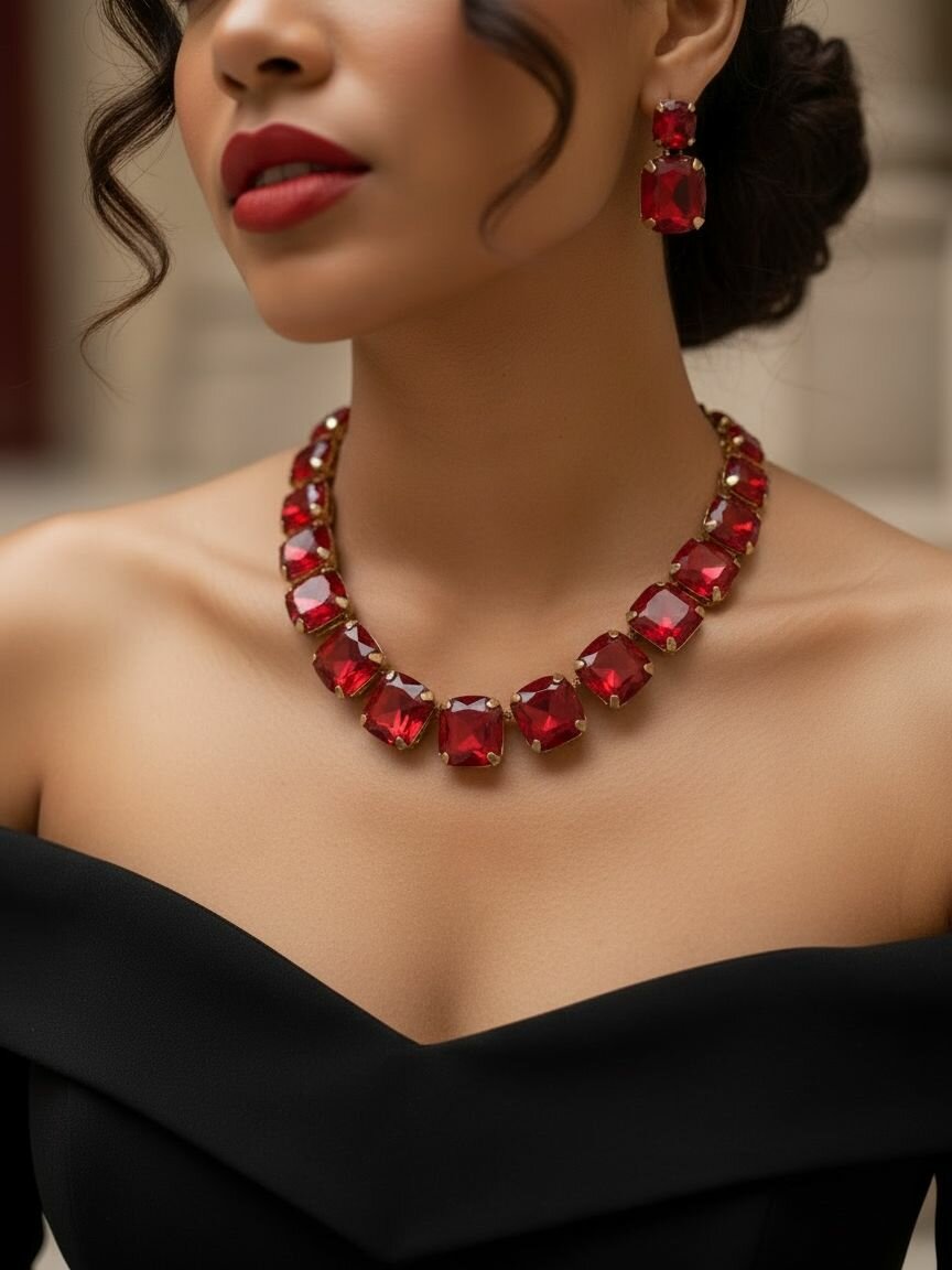 Комплект бижутерии: колье, искусственный камень