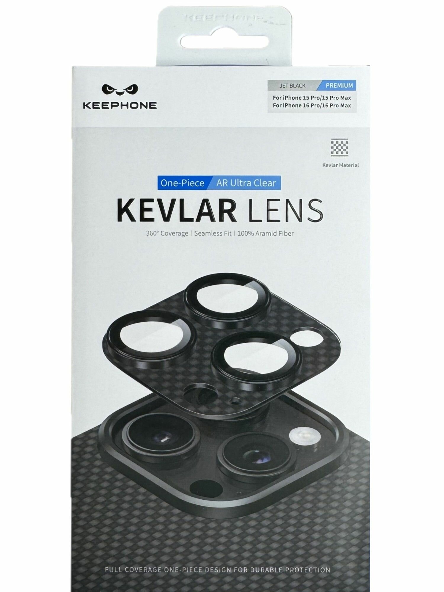 Защитные Линзы Keephone KEVLAR для IPHONE 15 PRO / 15 PRO MAX / 16 PRO / 16 PRO MAX, на камеру, алюминиевый сплав. полноэкранные, на всю камеру (полная защита), цвет Jet Black (чёрные), карбон
