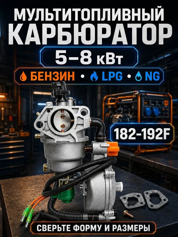 Карбюратор газ-бензин для генератора 188F GX390 190F 192F GX420, многотопливный, работает на бензине, LPG, природном газе NG, мощность 58 кВт