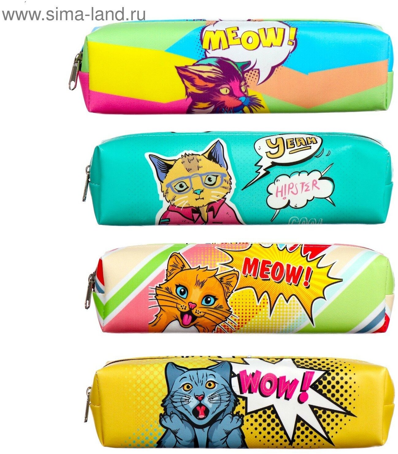 Пенал школьный Calligrata «Прикольный кот», на молнии, 1 отделение, с принтом, в стиле поп-арт, микс
