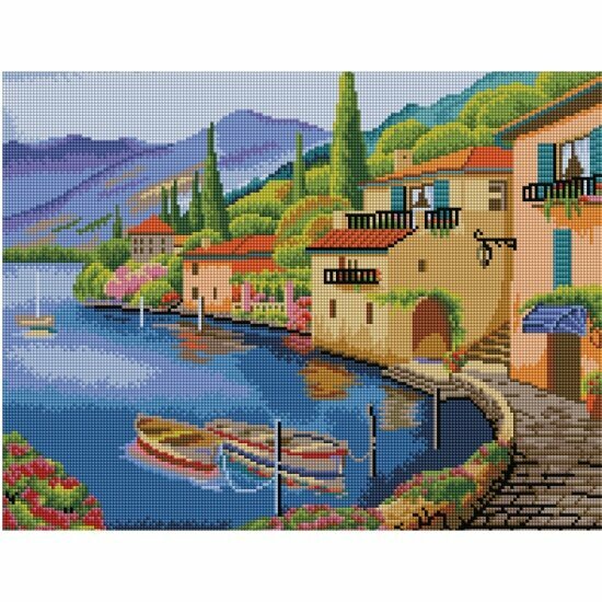 Алмазная мозаика Три Совы Город у моря, 40х50 см
