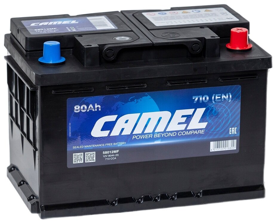Аккумулятор автомобильный Camel 80 А/ч 710 А обр. пол. 58012MF Евро авто (278х175х190)