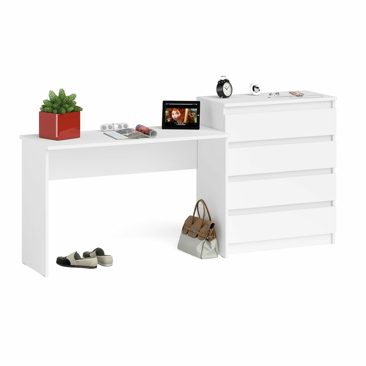 Стол письменный с комодом СВК Мори МК800 4 ящика цвет белый, 200,8х50х94 см