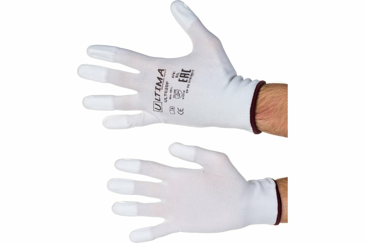 ULTIMA ULT620F/L Нейлоновые перчатки белые с полиуретановым покрытием кончиков пальцев