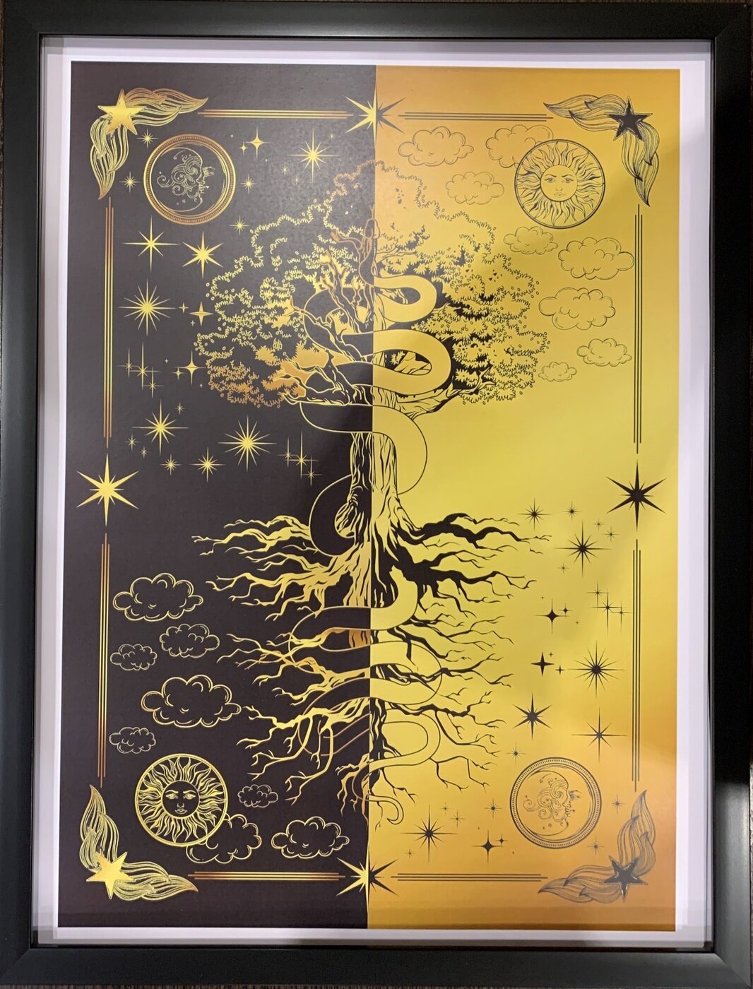 Постер Древо жизни черно-золотое в рамке А3