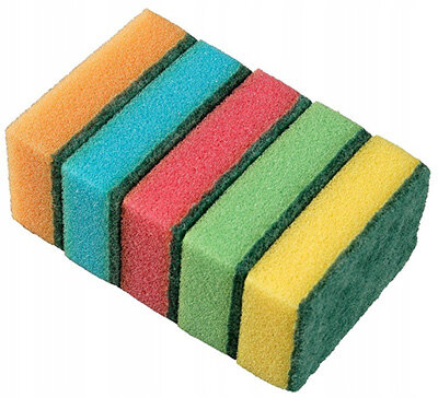 Губки для посуды (в упаковке 5 шт.) среднего размера, разноцветные
