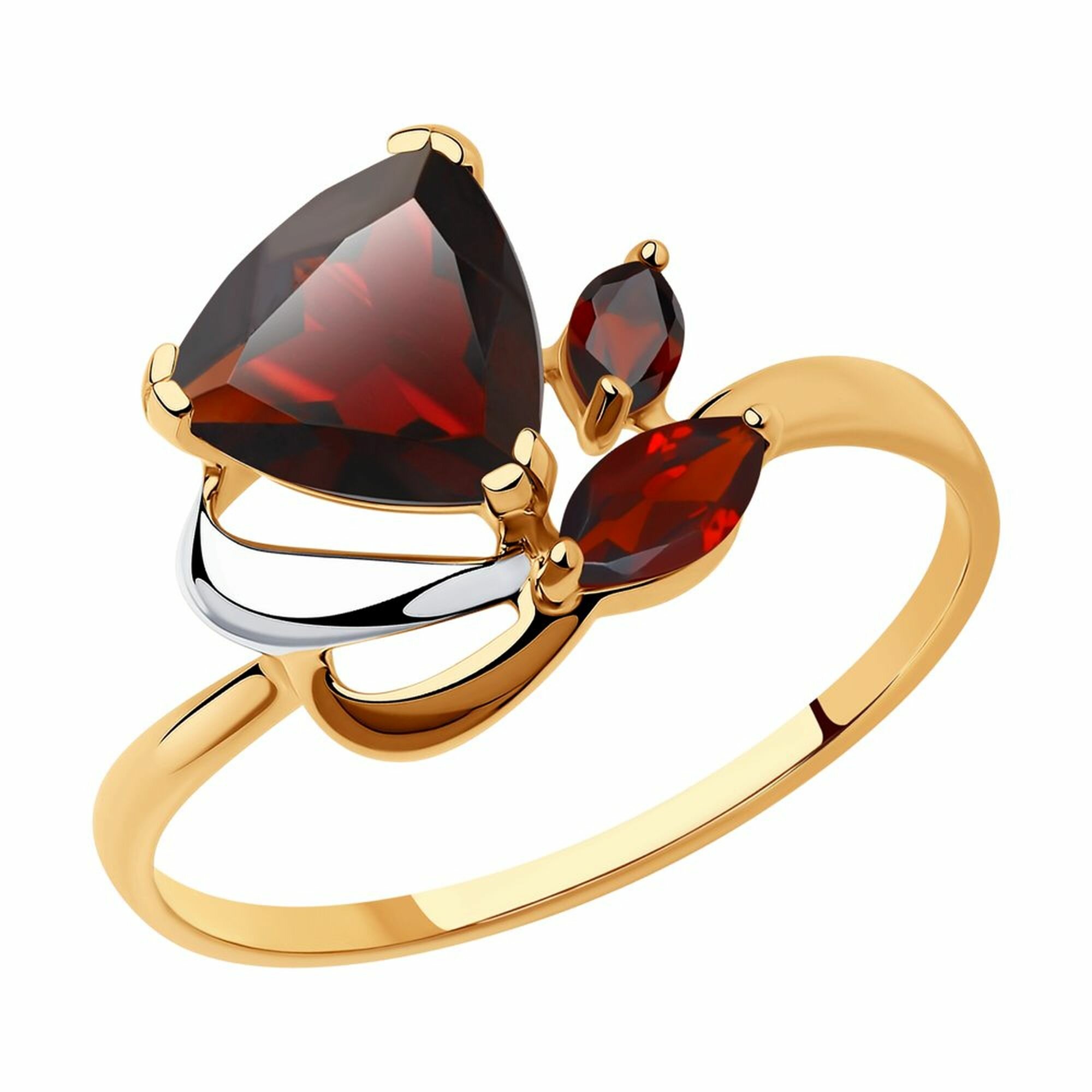 Кольцо, красное золото, 585 проба, гранат