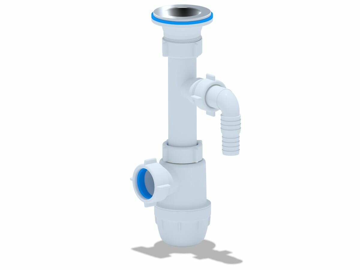 Сифон для кухонной мойки и раковины АНИ Юнг 1 1/4"32 с отводом для стиральной машины