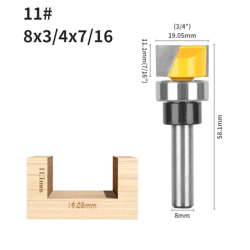 Чистящая нижняя фреза 6 мм 6,35 мм 8 мм, фрезы с нижним подшипником, деревообрабатывающие твердосплавные фрезы, фреза для фрезы по дереву, торцевая фреза 8x19.05x11.1