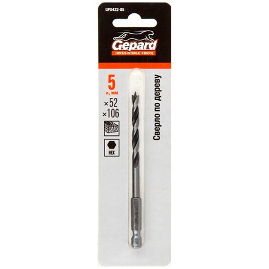 Сверло по дереву Gepard 5х52х106 шестигр. (Impact) (GP0422-05)
