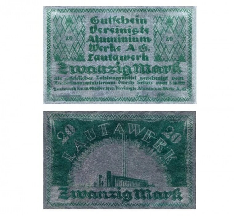 Нотгельд 20 марок 1922 Германия, Lautawerk, сувенирная копия, банкноты и купюры редкие коллекционные