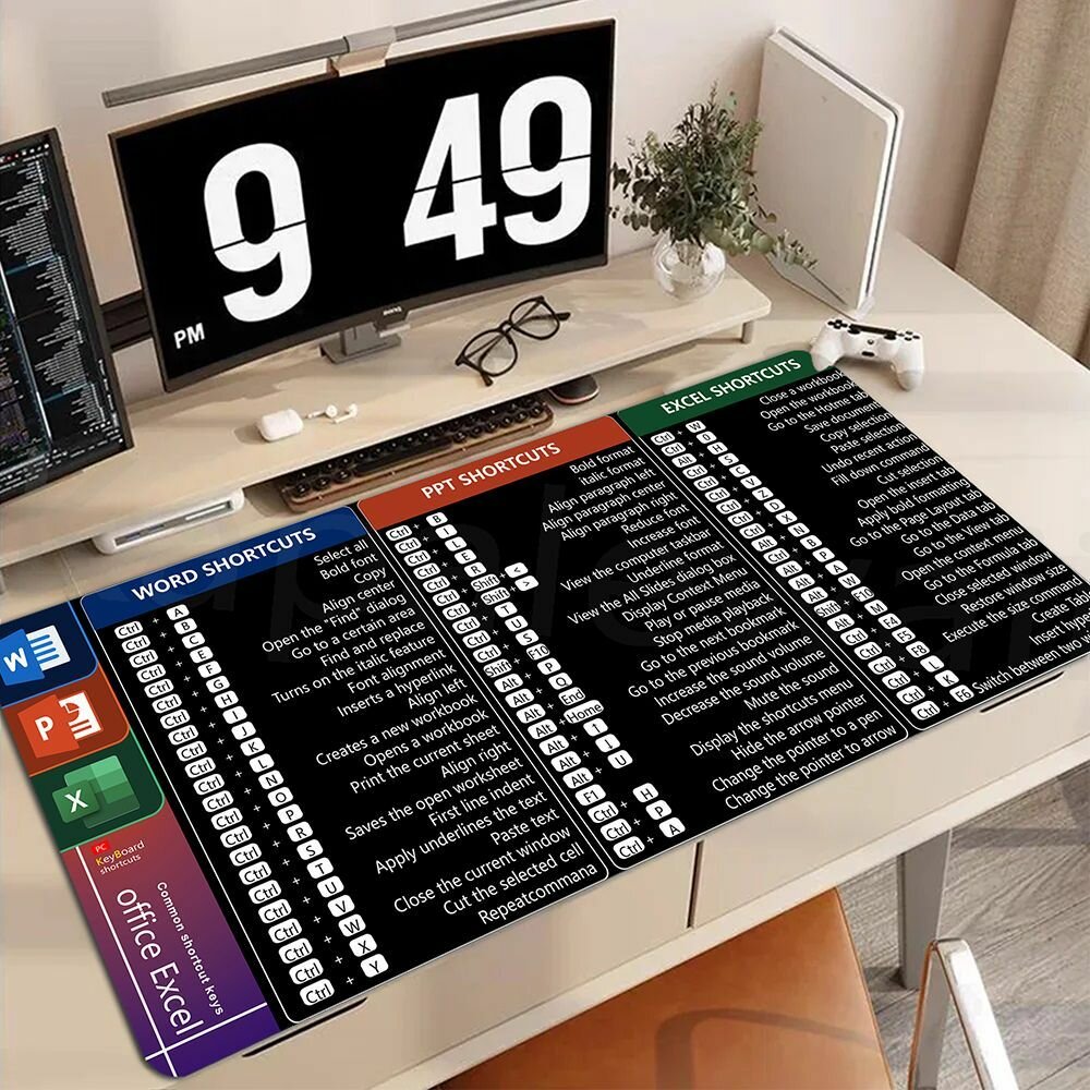 Коврик для мыши Office Shortcuts Mouse Pad Excel Word Powerpoint Gaming Desk Mat 400x900x3mm