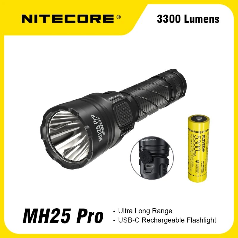 Фонарик NITECORE MH25 Pro UHi 40 светодиодный 3300 люмен среднего размера 21700, перезаряжаемая литий-ионная батарея, кабель для зарядки