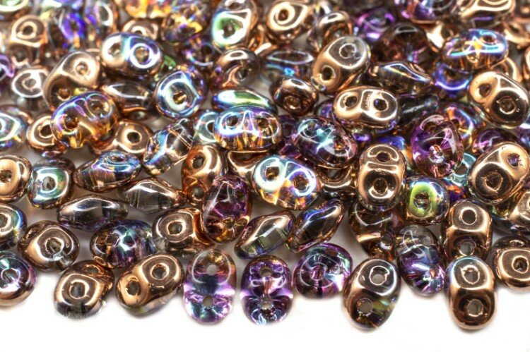 Бусины SuperDuo 2,5х5мм, отверстие 0,8мм, цвет 00030/98533 Crystal/Copper Rainbow, 706-196, 10г (около 120шт)