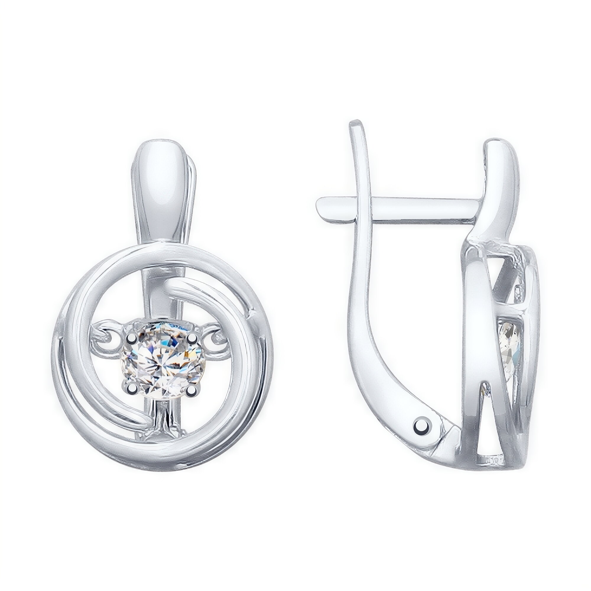 Серьги, серебро, 925 проба, родирование, фианит