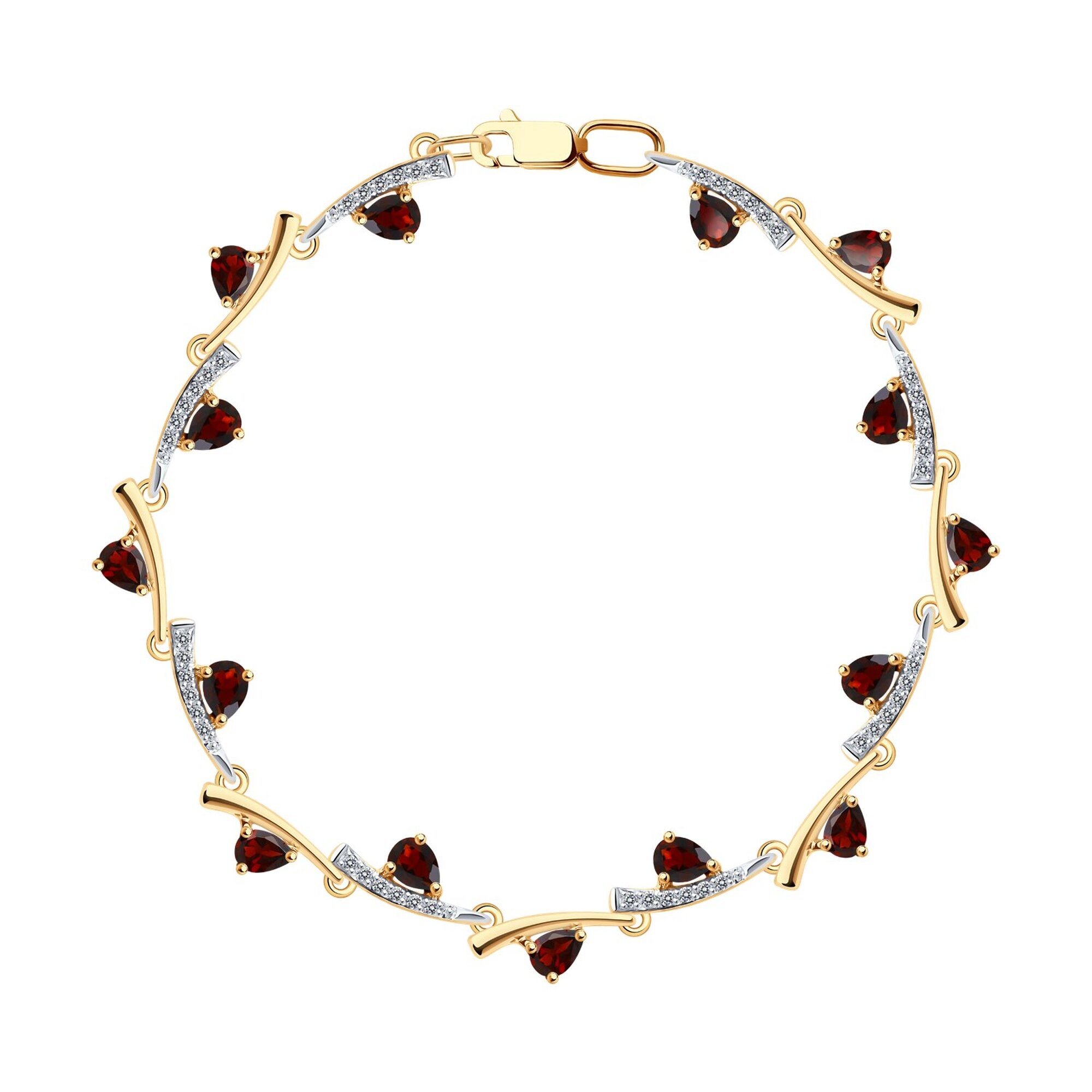 Браслет, красное золото, 585 проба, гранат, фианит