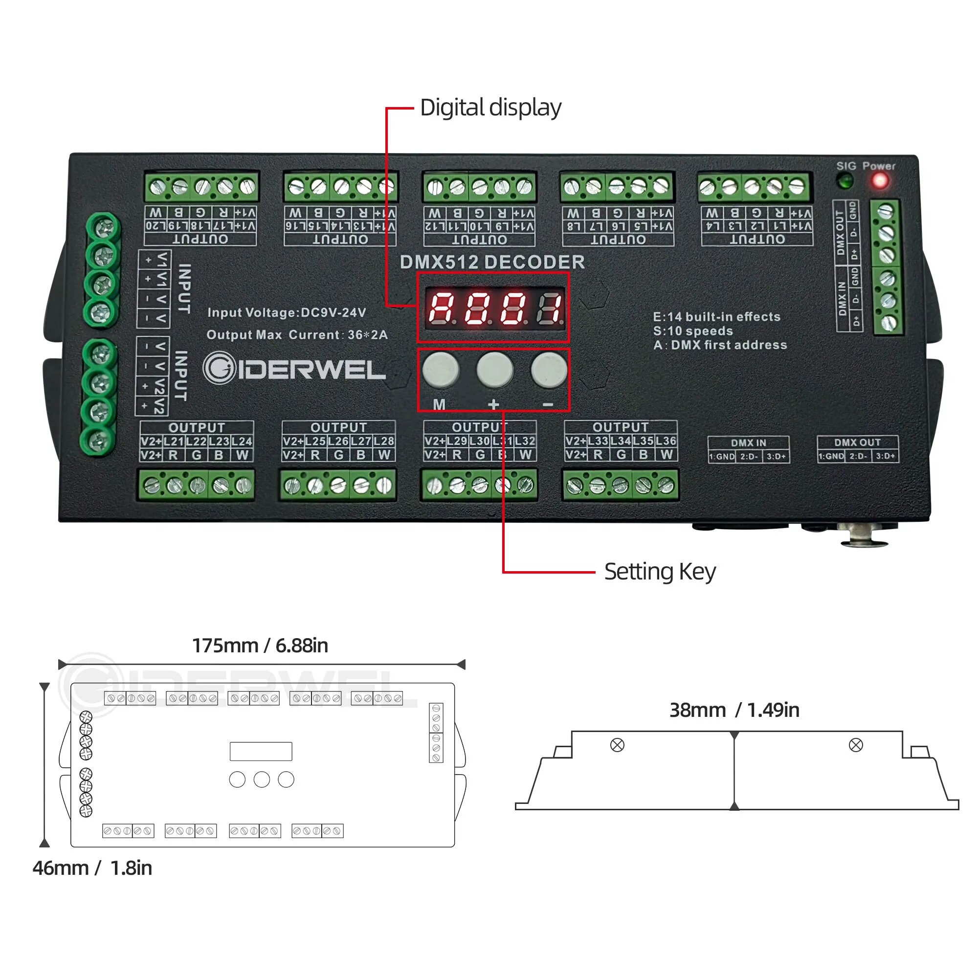 GIDERWEL 36CH DMX 512 RGBW Контроллер светодиодной ленты