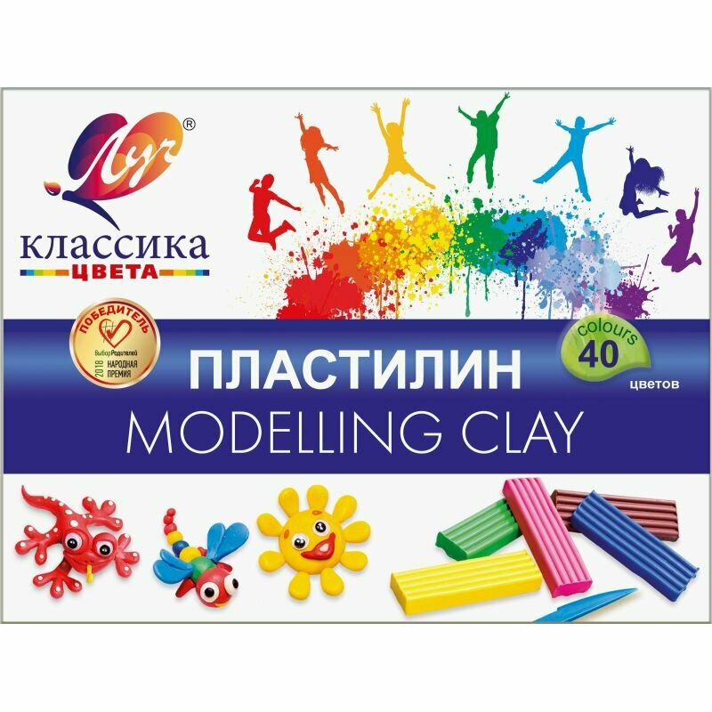 Луч Пластилин классический со стеком Классика 40 цветов 800 г