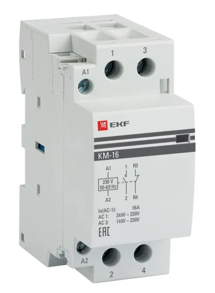 Контактор модульный EKF / ЕКФ PROxima КМ 2 модуля 16А 400В NО+NC, km-2-16-11 / коммутационное оборудование