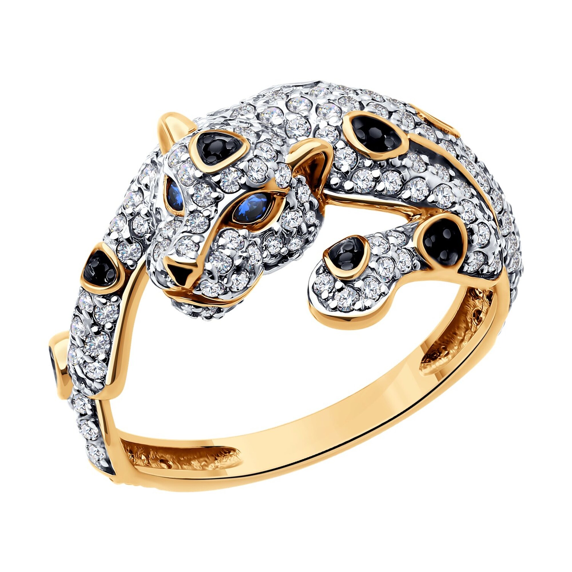 Кольцо, красное золото, 585 проба, корунд, фианит, эмаль, шпинель