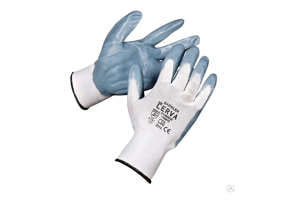 CERVA Перчатки бабблер 135810 цв бел-сер мт нейлон покр частичное нитрил, р.10 291866-10