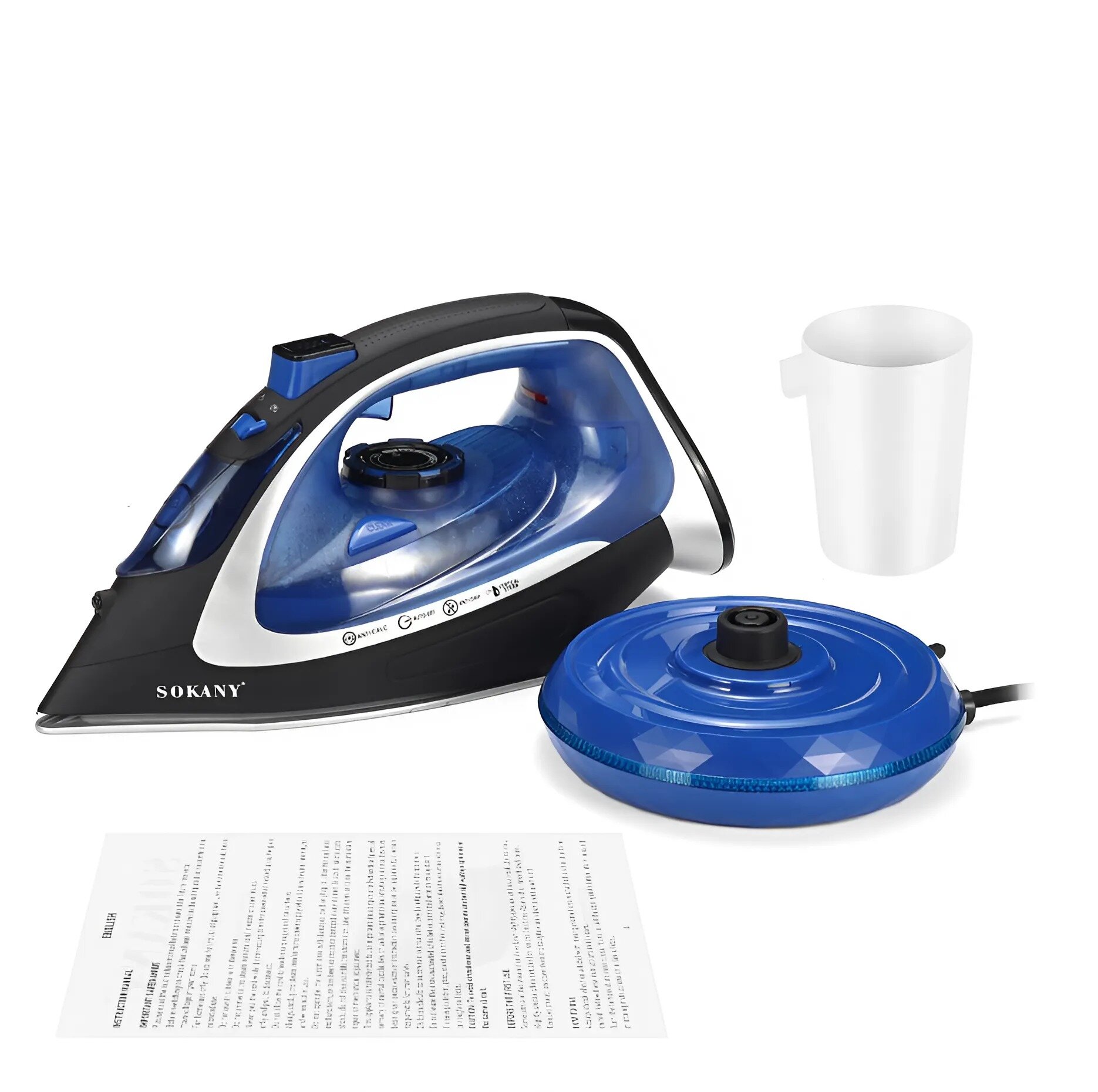 Беспроводной электрический утюг 2400 Вт ABS+керамика, Утюг Sokany EL-9518 синий, черный