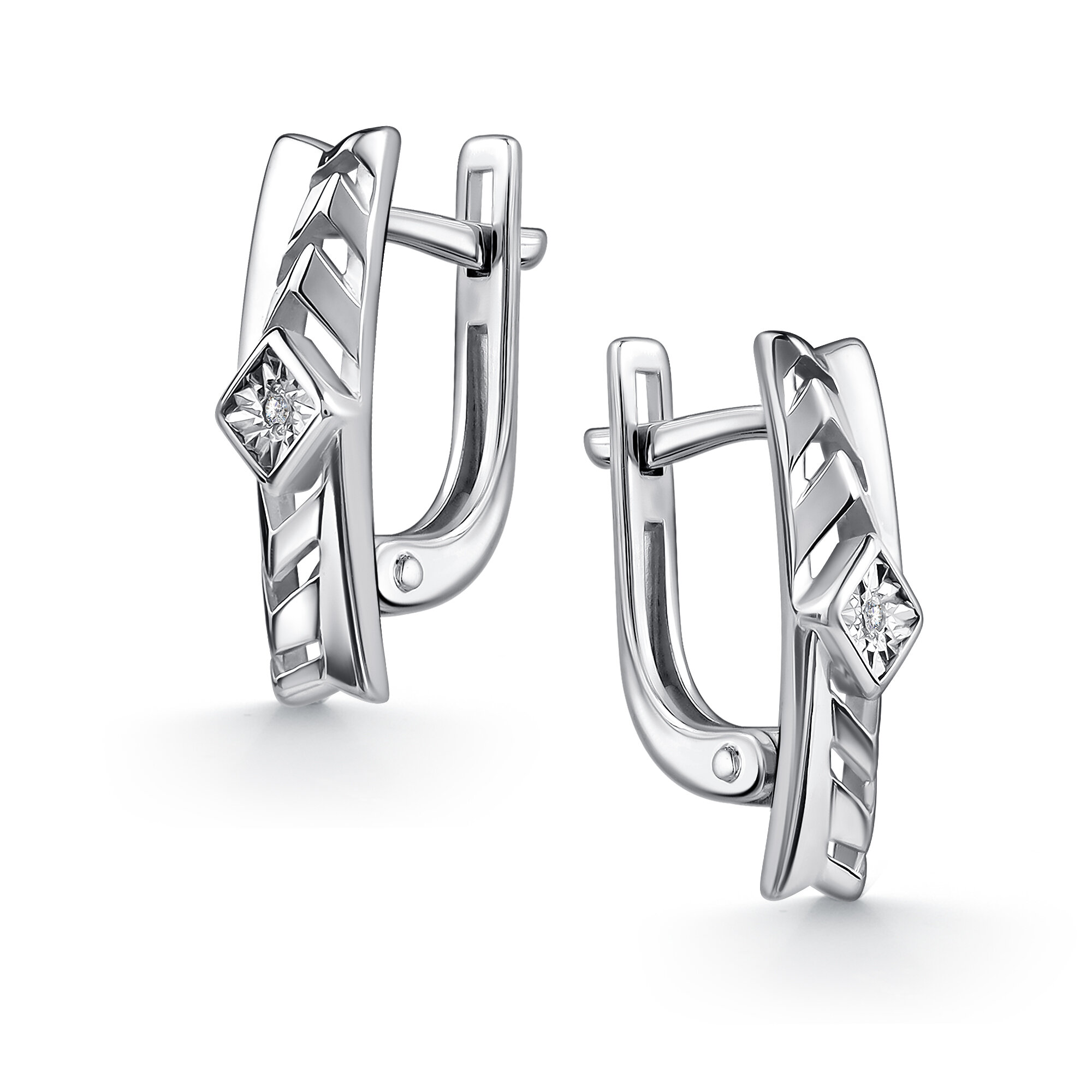 Серьги, серебро, 925 проба, родирование, бриллиант