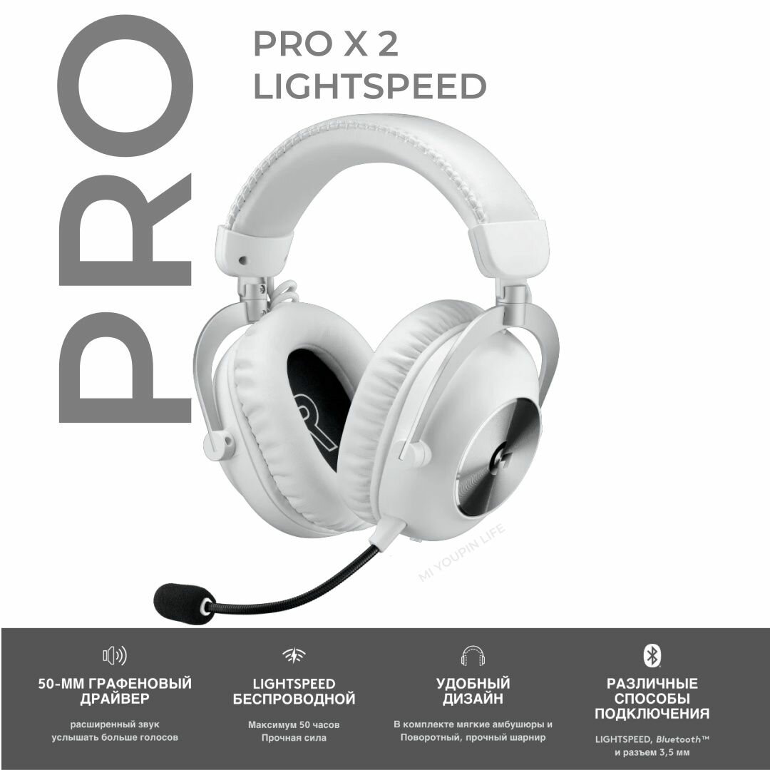 Наушники беспроводные наушники с микрофоном Logitech PRO X 2 LIGHTSPEED, Белый