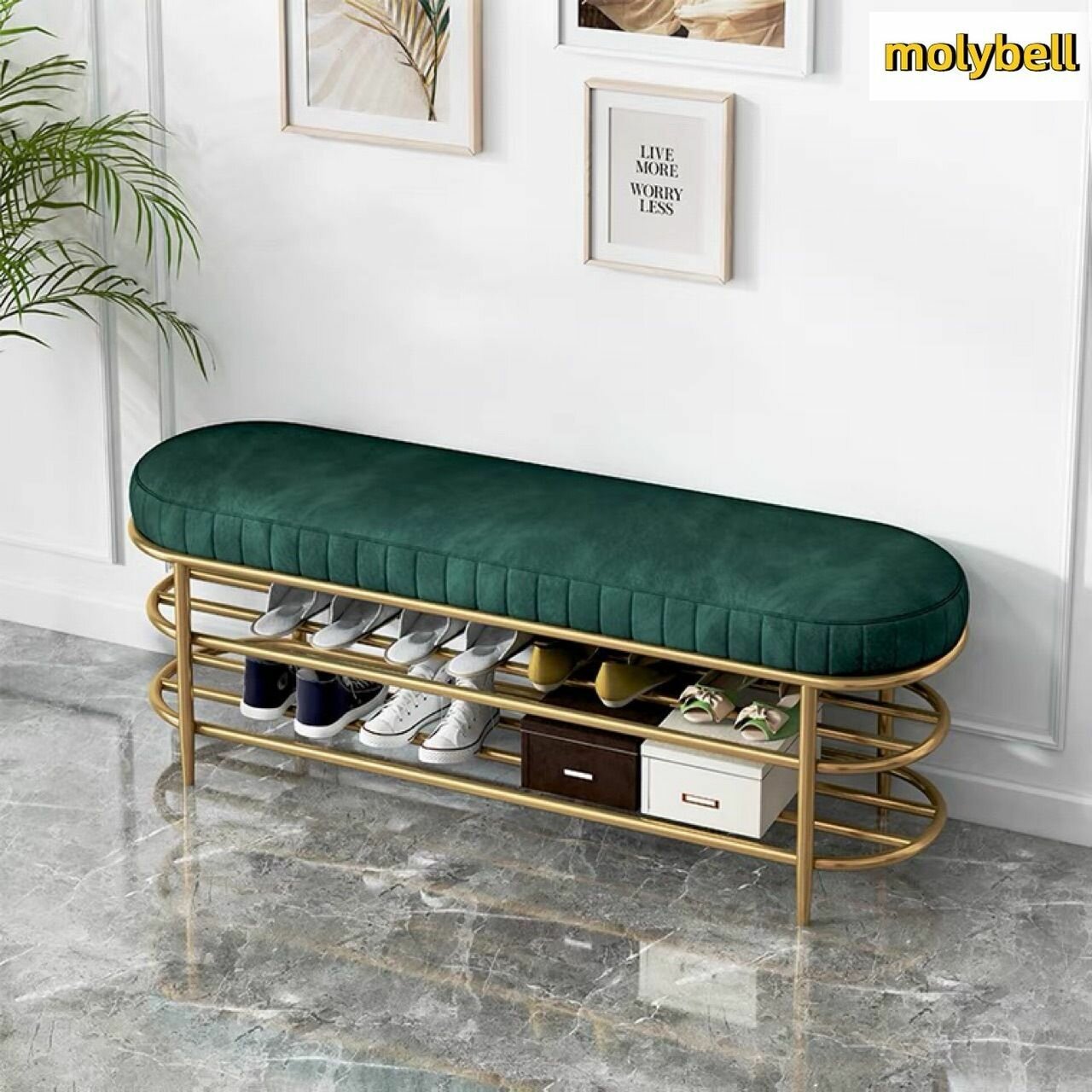 Табурет для смены обуви с тумбой molybell, кованое железо, многофункциональный у входа, 60×120 см, серый, зелёный