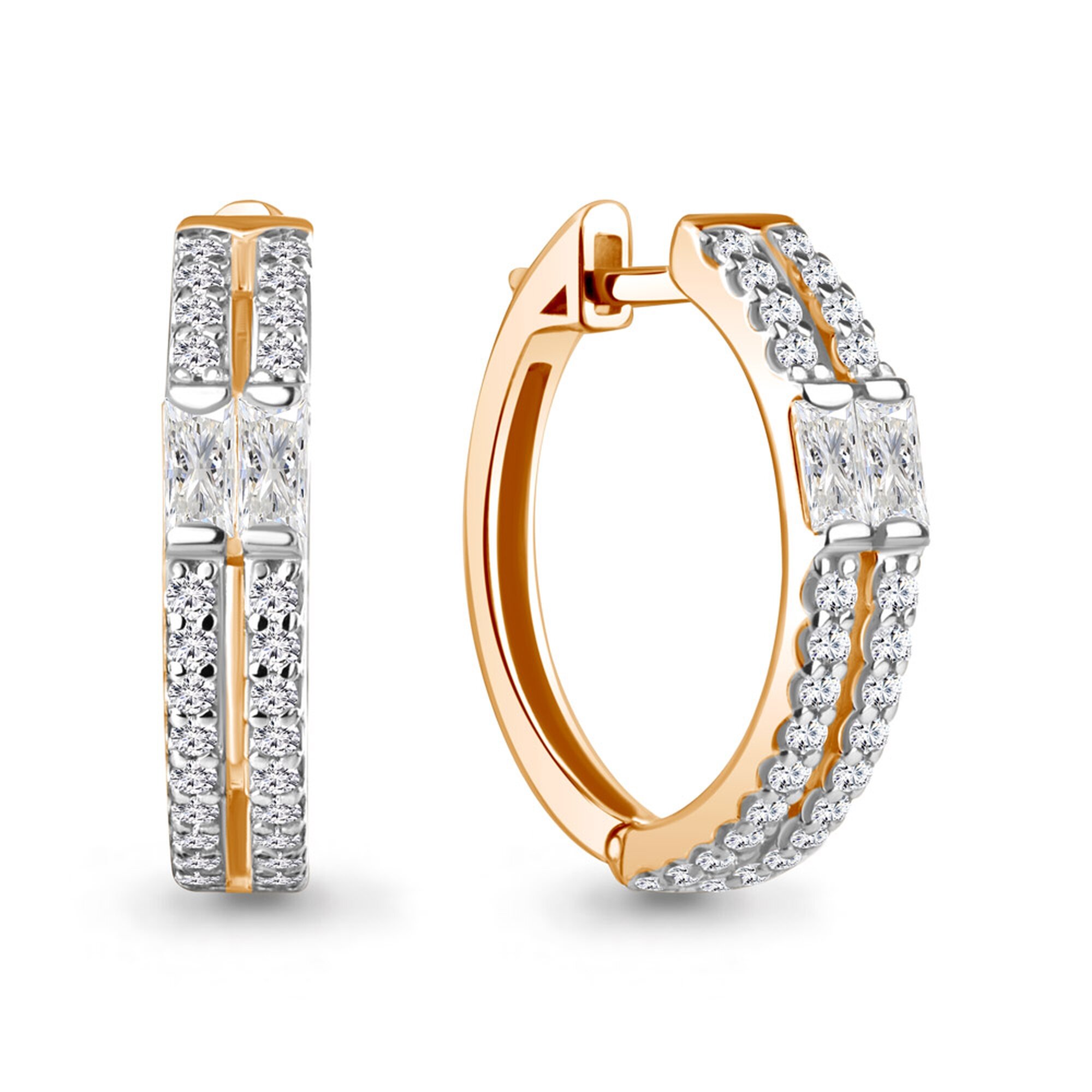 Серьги, серебро, 925 проба, золочение, фианит