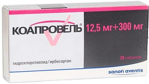 Коапровель, таблетки покрыт. плен. об. 300 мг+12.5 мг, 28 шт.