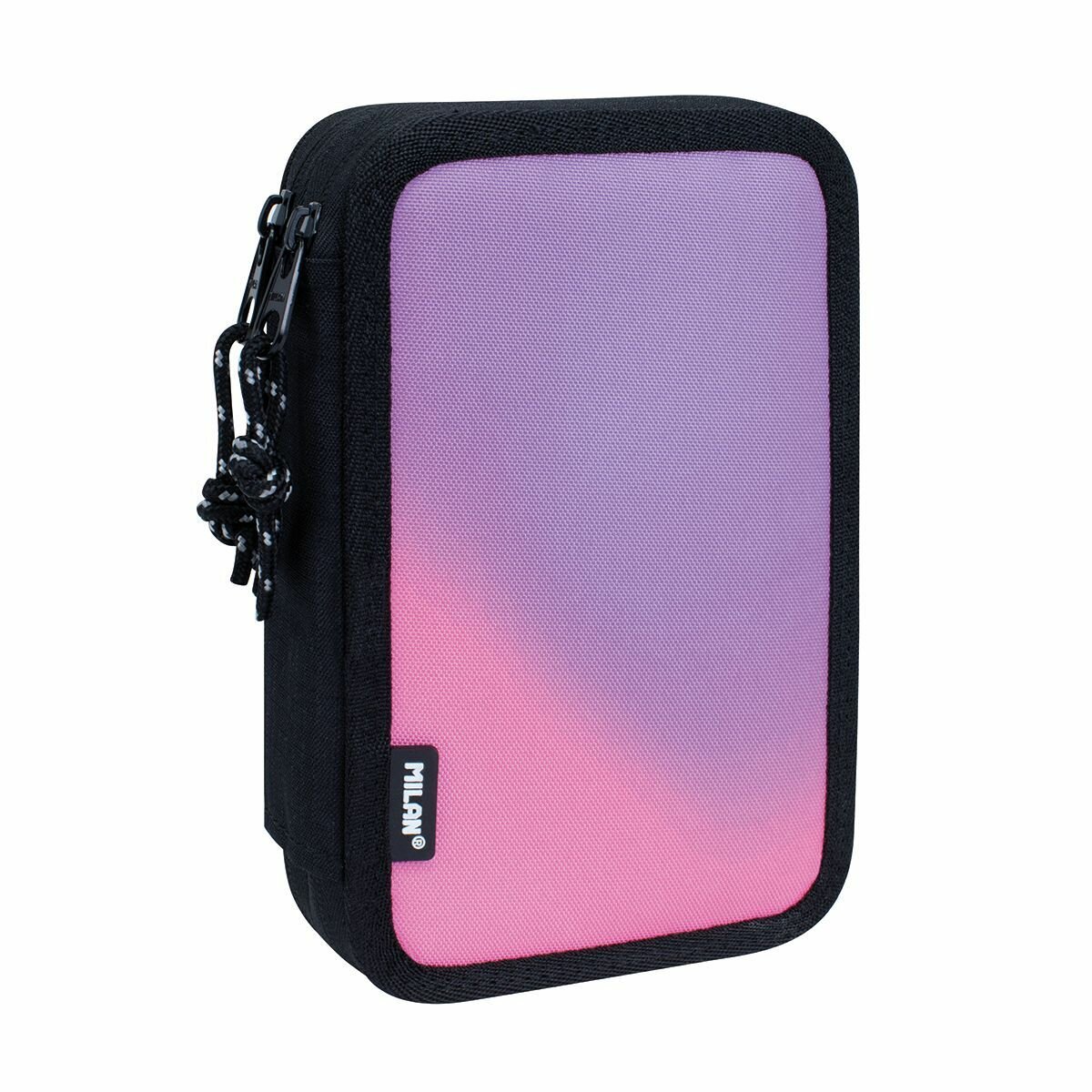 Пенал MILAN "Sunset" 081264SNK1P, школьный, с наполнением, двухъярусный, черно-розовый