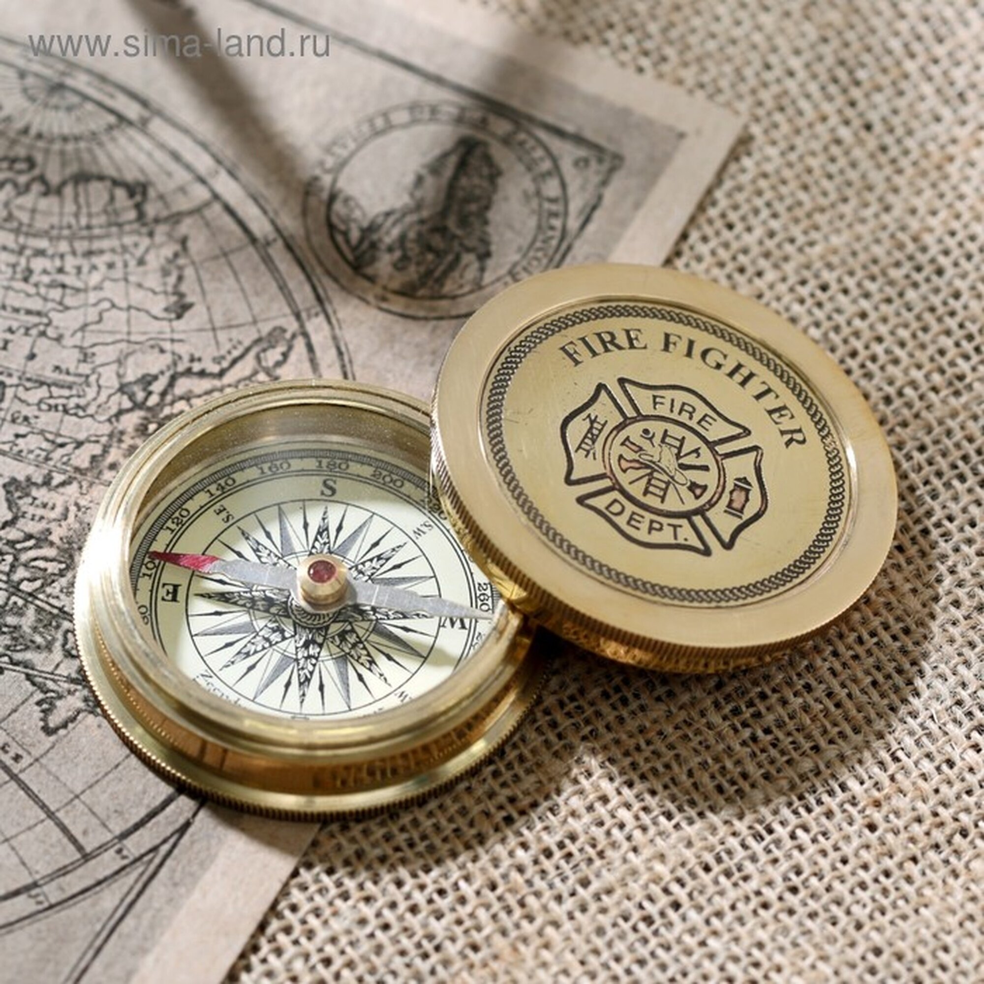 Компас Сима-ленд «Капитан», латунь, с крышкой, магнитный, 6x6x1.8 см